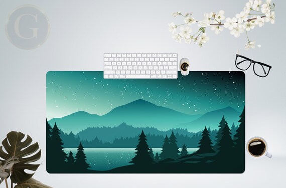 Sunset Mountains Landscape Green Desk Mat Extra Large Desk | Etsy Canada