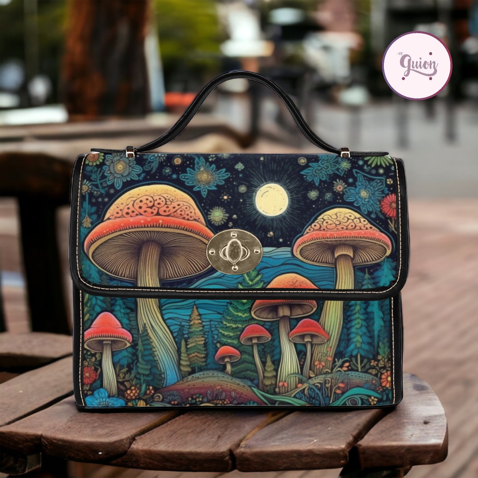 Retro Mushroom Cottagecore Canvas Satchel bag, cottagecore forest women ...