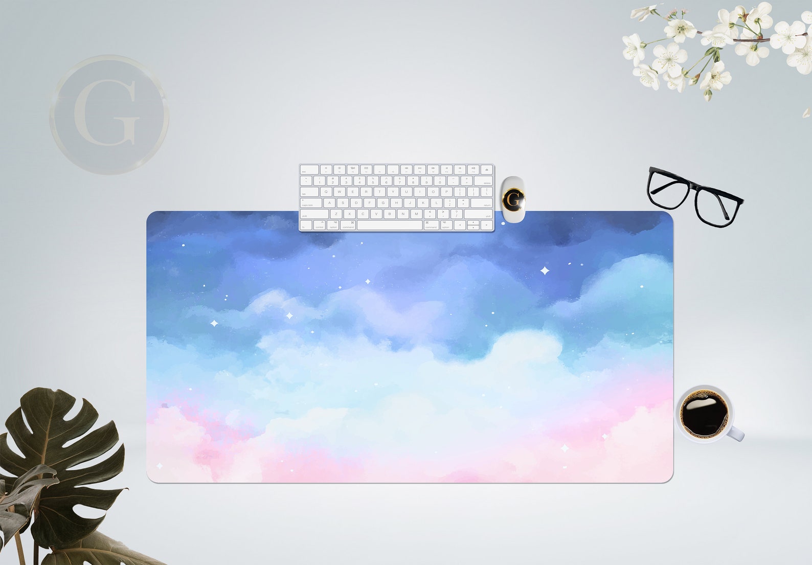 Pastel Watercolor Sky Pink Cute Desk Mat, Cute Desk Pad, Extra Large ...