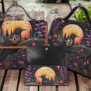 Cottagecore Witch Canvas Satchel Bag, Cute Women Witchy Crow Crossbody ...