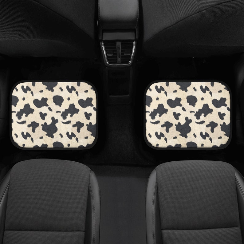 Black and Beige Cow Skin Print Car Floor Mats, Cottage Core Boho Car ...