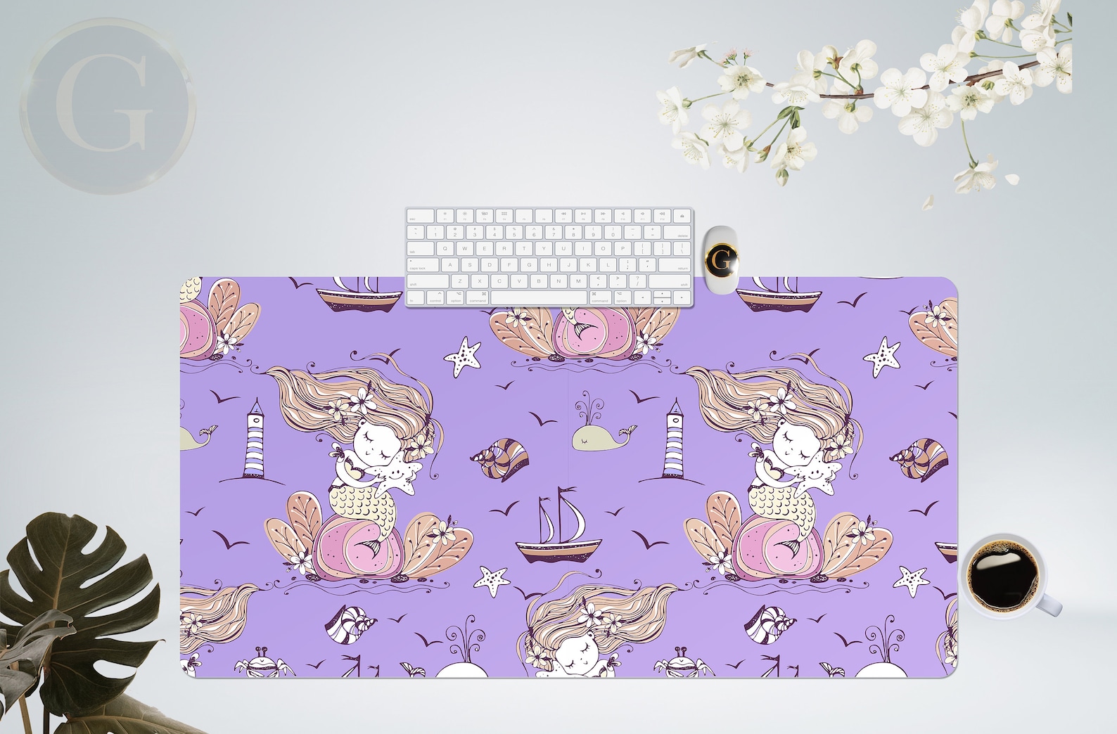 Cute Mermaid Purple Desk Mat, Gamer Girl Desk Setup, Large Desk Mat ...