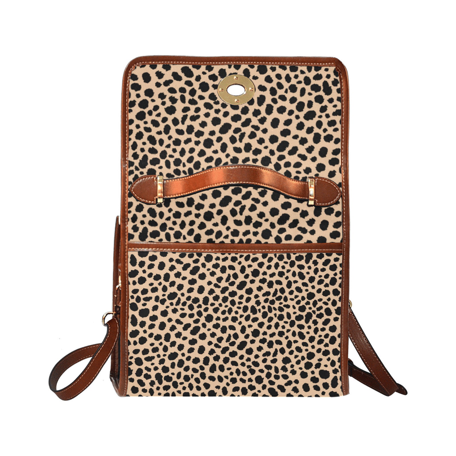 Cute Leopard Print Canvas Satchel Bag, Vegan Leather Strap Crossed Body ...