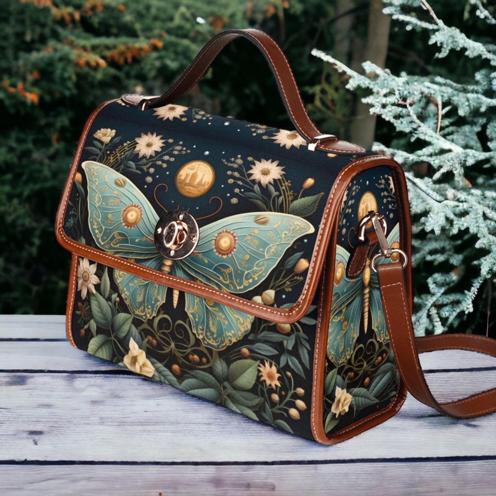 Mystical Luna Moth Canvas Satchel Bag, Cottagecore Forest Witch ...