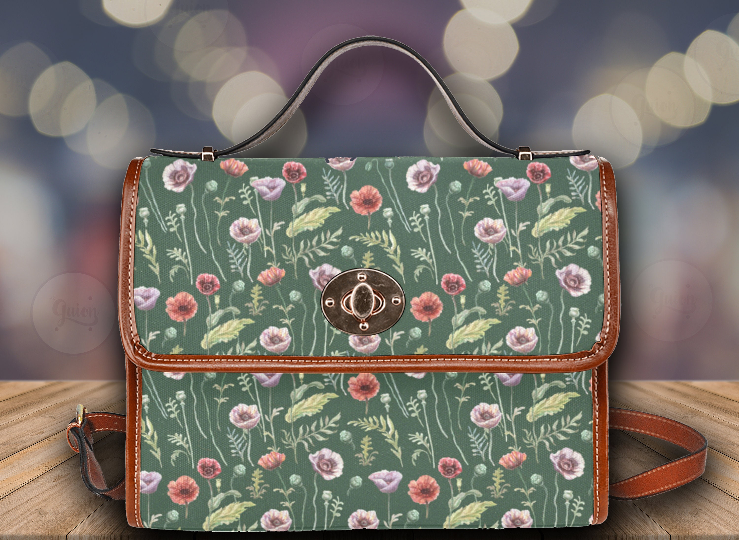 wildflowers green cottagecore crossed body purse, vegan leather strap ...