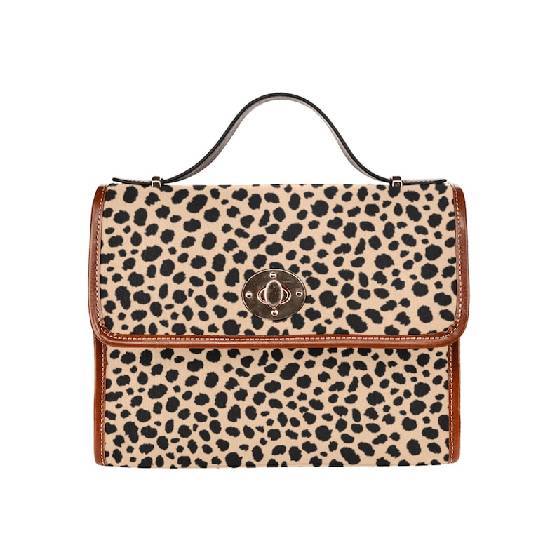 Cute Leopard Print Canvas Satchel Bag, Vegan Leather Strap Crossed Body ...