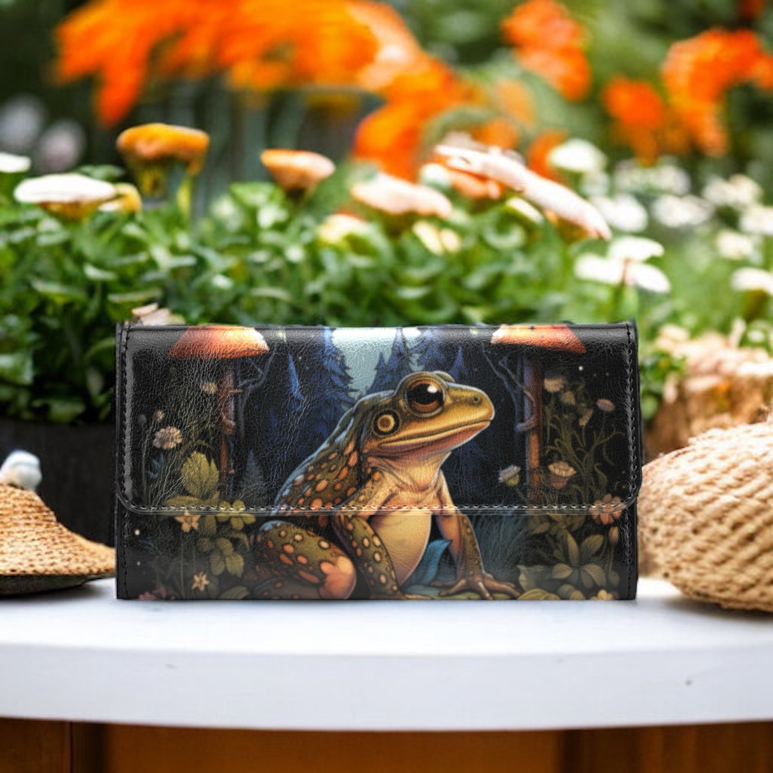 Green Frog Canvas Satchel Bag, Whimsical Mushroom Frog Purse, Vegan ...