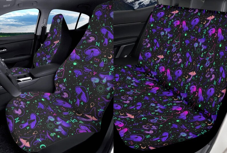 Magic Mushroom World Car Seat Cover for Women, Cottagecore Cute Purple ...