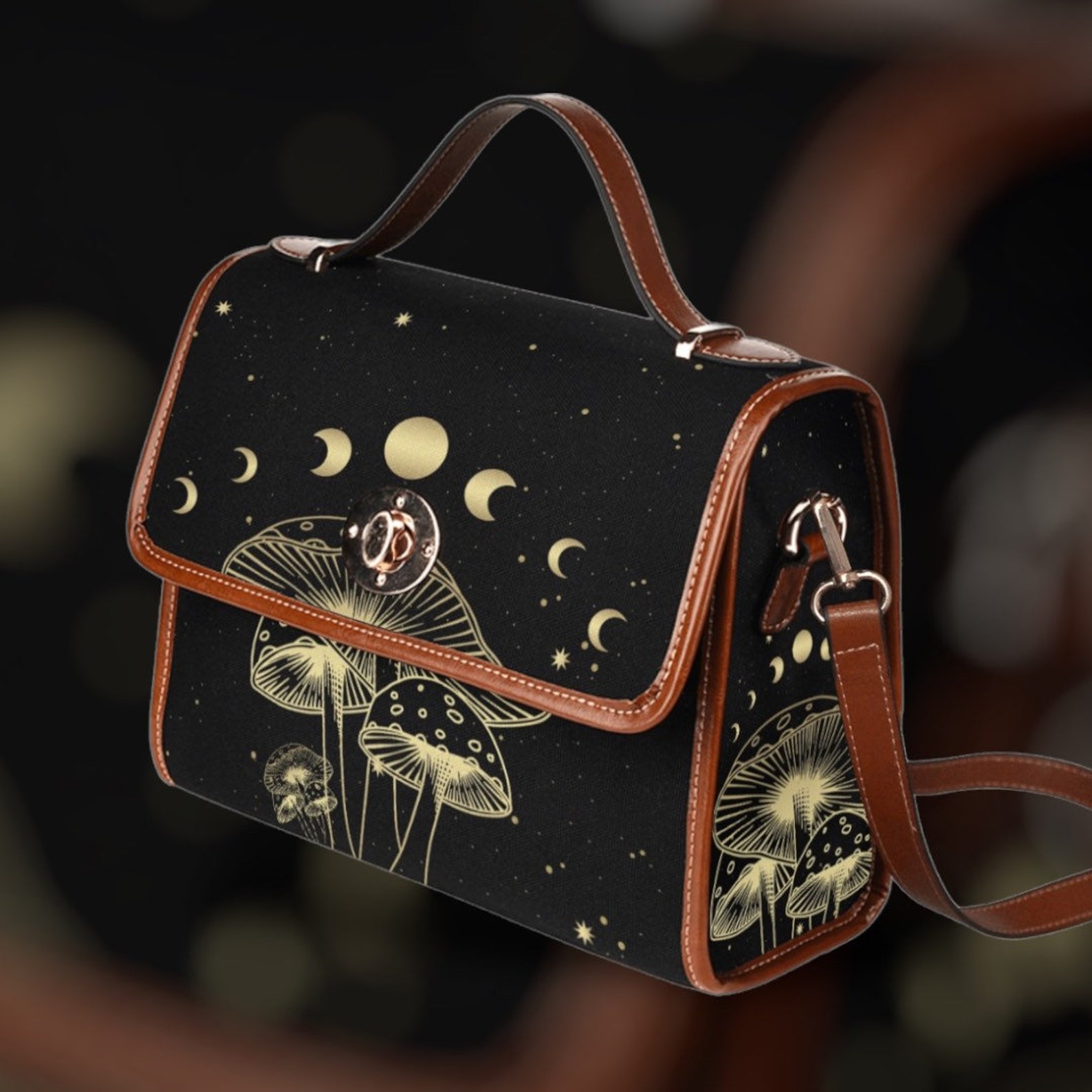Celestial Moon Canvas Satchel Bag Cute Women Mushroom Crossed - Etsy