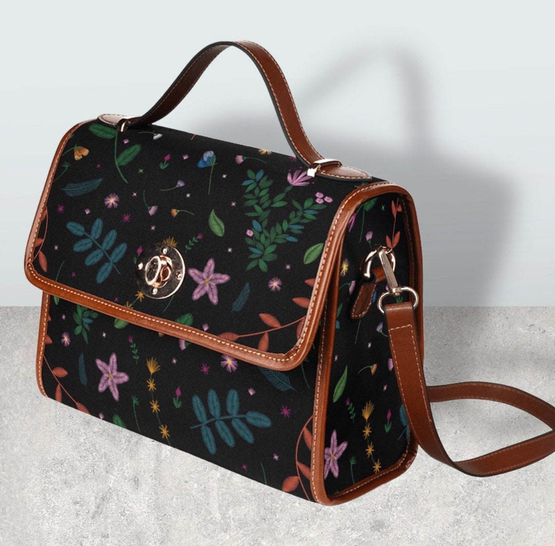 Cottagecore Witch Canvas Satchel Bag, Cute Women Wildflowers Crossbody ...