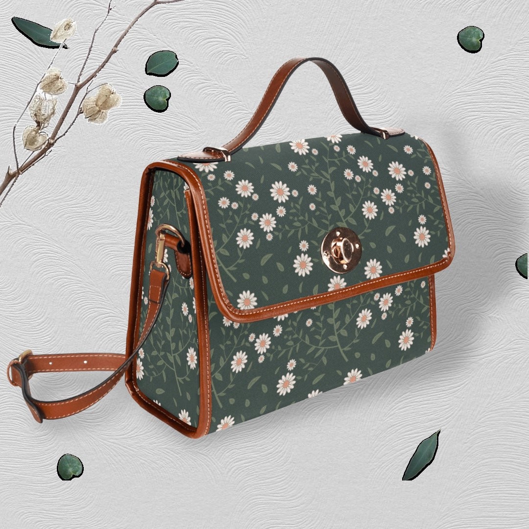 Cottagecore Daisy Boho floral green Canvas Satchel bag, women boho ...