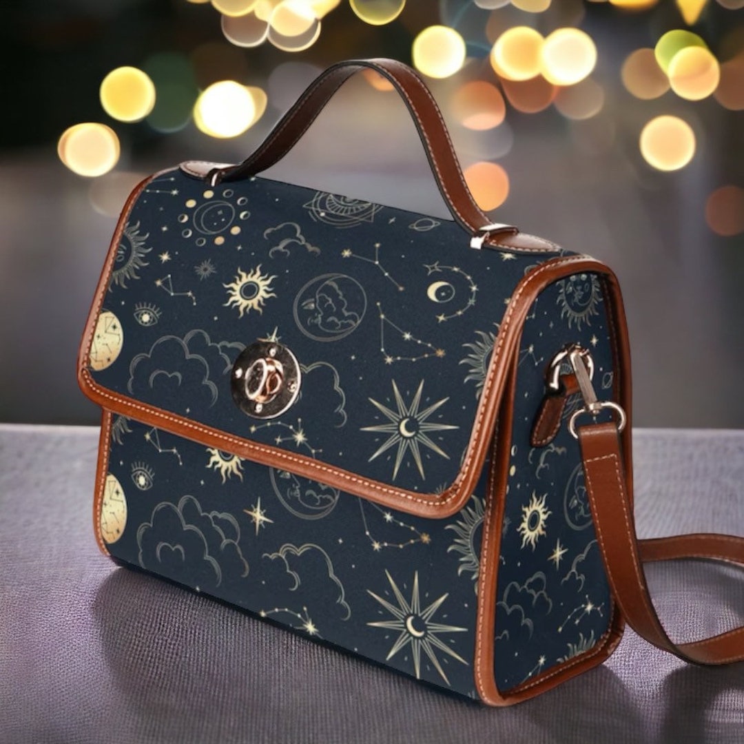 Cottagecore Witch Canvas Satchel Bag, Cute Women Rose Moon Crossed Body ...