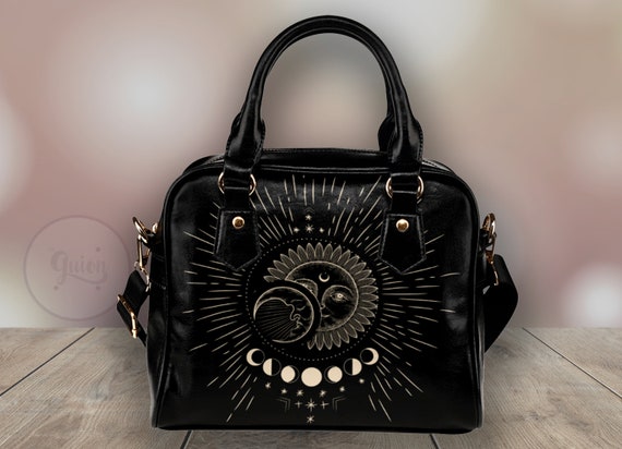Mystical Sun Moon Phases Black Top Handle Hand Bag Cute Witch - Etsy