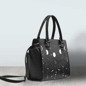 Moon Phases Celestial Shoulder Bag, Black Cottagecore Witchy Handbag ...