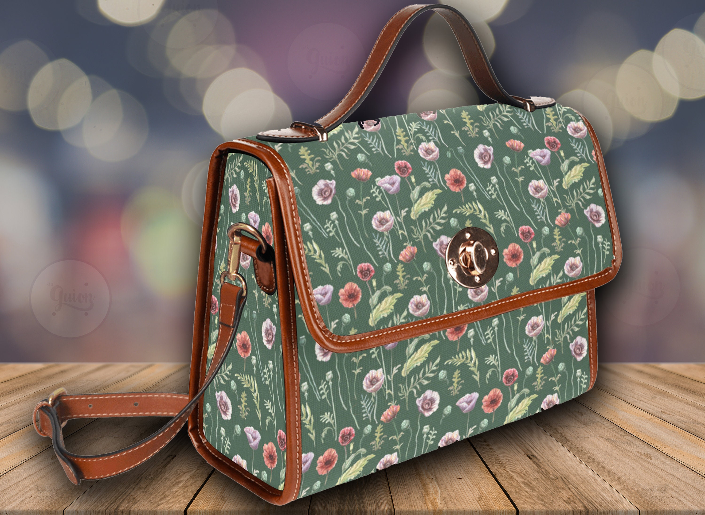 wildflowers green cottagecore crossed body purse, vegan leather strap ...