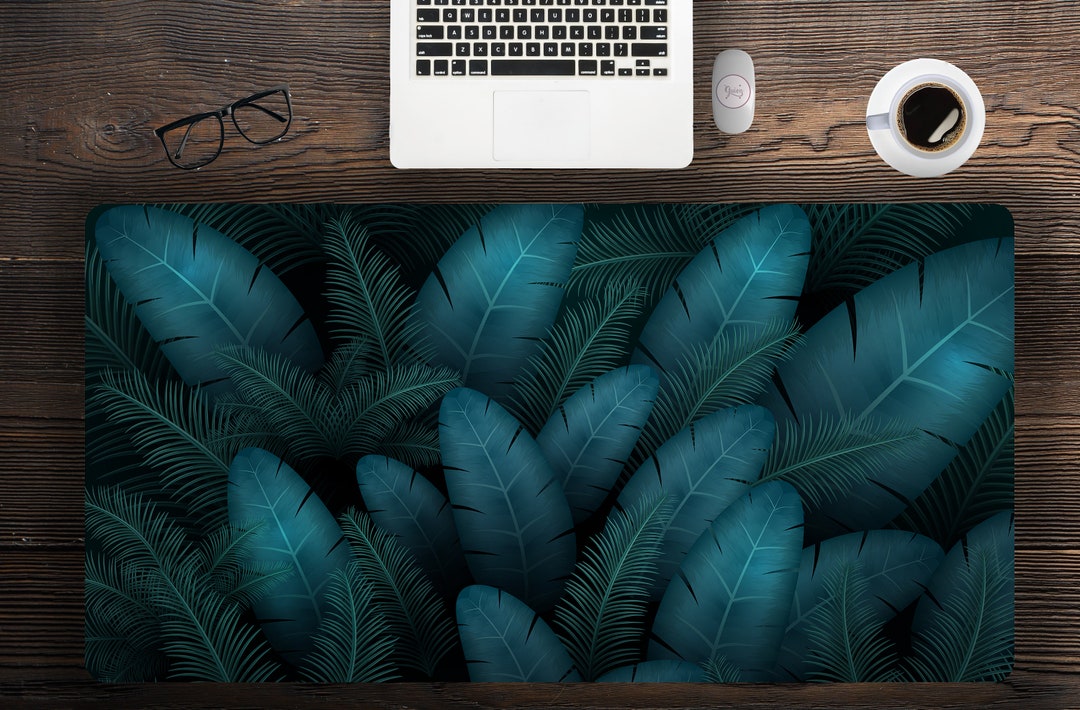 Dark Tropical Leaves Green Desk Mat With Multiple Size Options, Extra ...