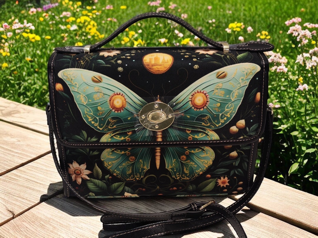 Mystical Luna Moth Canvas Satchel Bag, Cottagecore Forest Witch ...