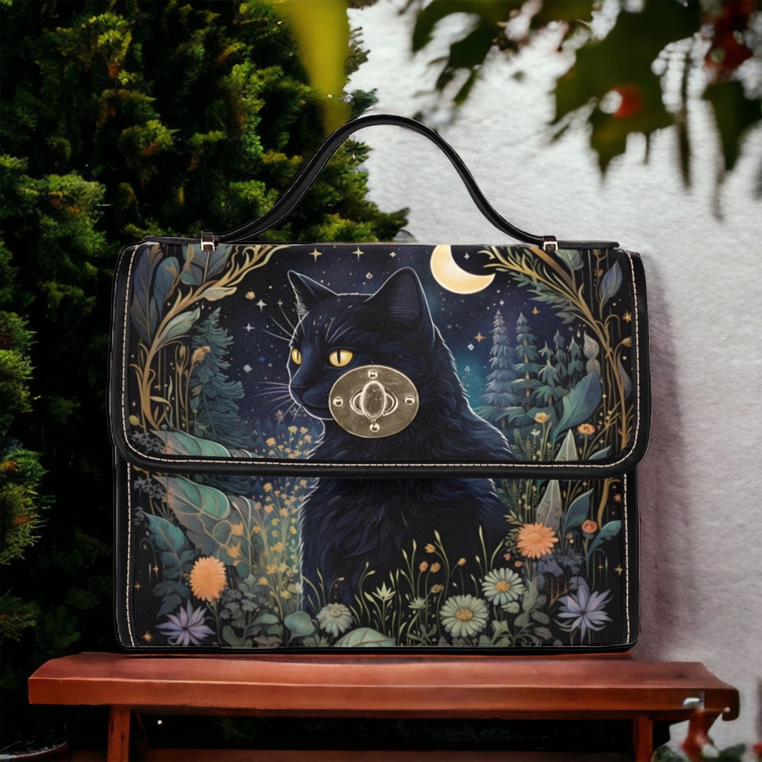 Cottagecore Boho Witch Canvas Satchel Bag, Witchy Black Cat Animal ...