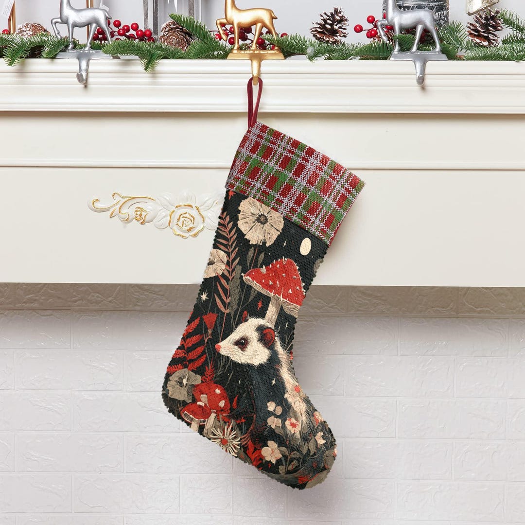 Cute Opossum Animal Sequin Stocking, Perfect for Stuffing Santa's Gifts ...