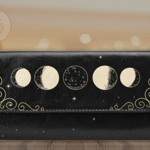 Cottagecore Moon Phases Vegan Leather Trifold Wallet, Vegan PU Leather ...
