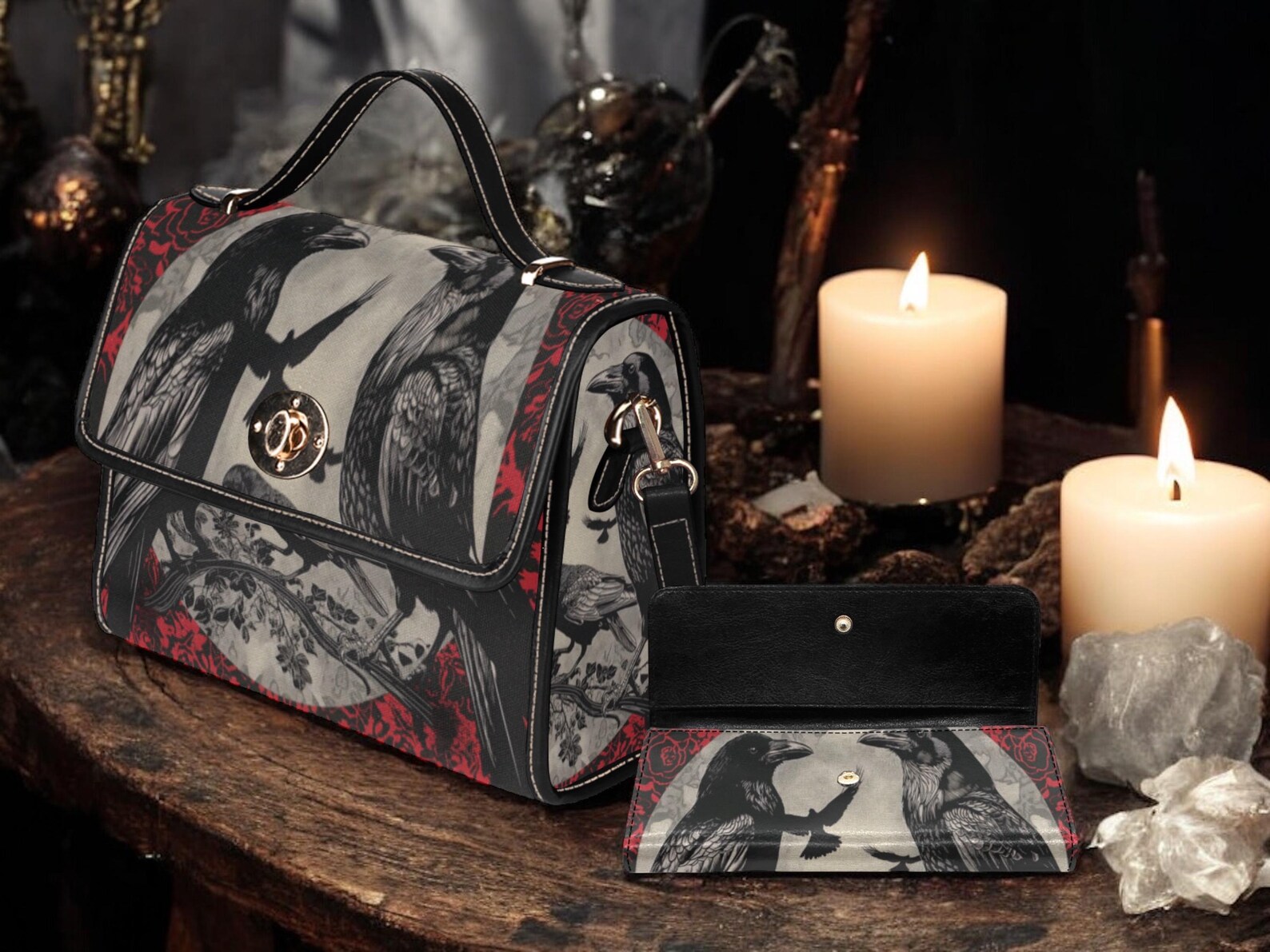 Dark Witchy Crows Canvas Satchel Bag, Whimsy Witchy Crows Handbag, Cute ...