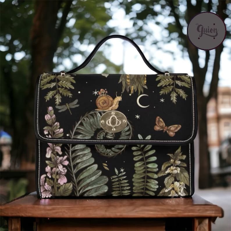 Green Mushroom Cottagecore Canvas Satchel Bag, Cottagecore Forest Women ...