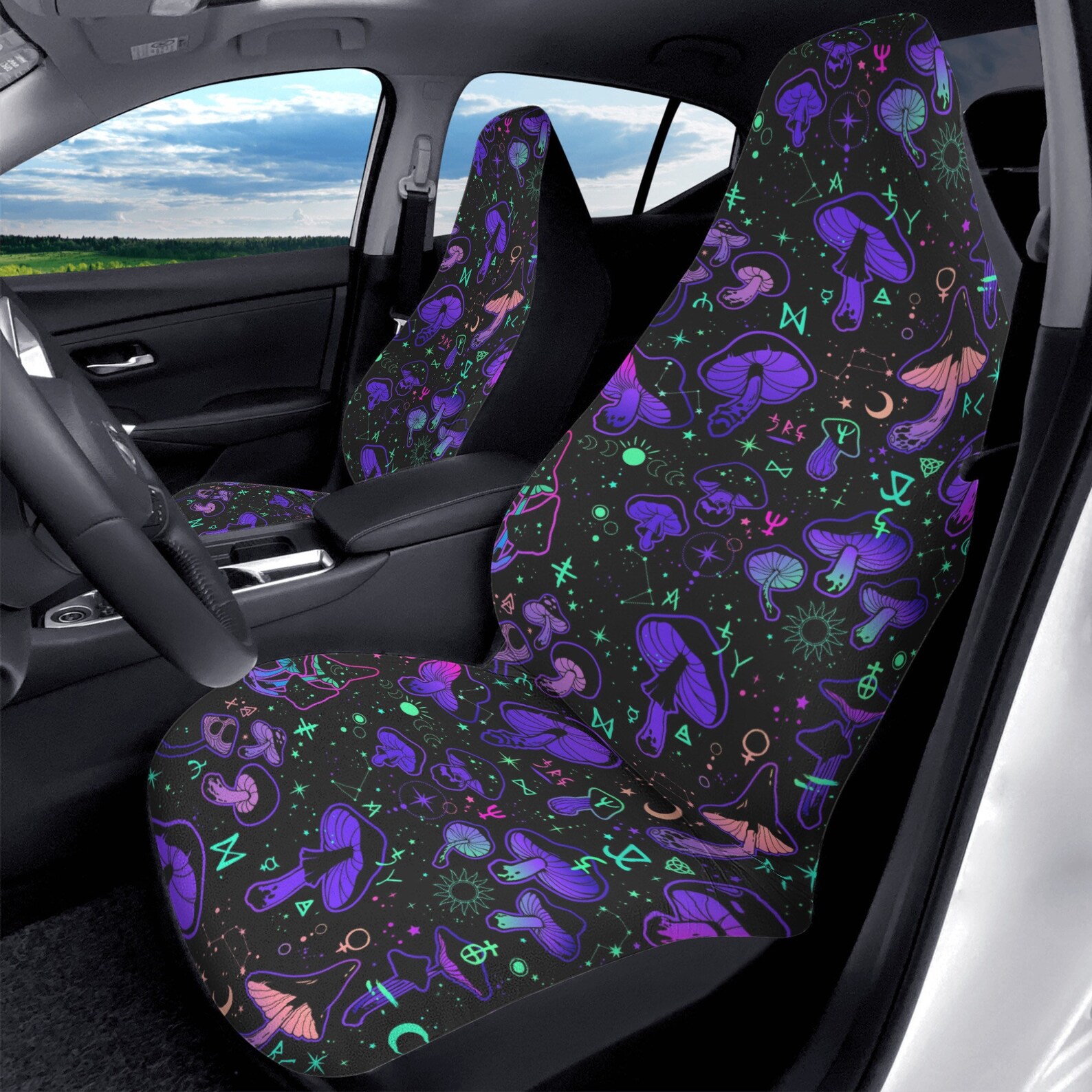 Magic Mushroom World Car Seat Cover for Women, Cottagecore Cute Purple ...
