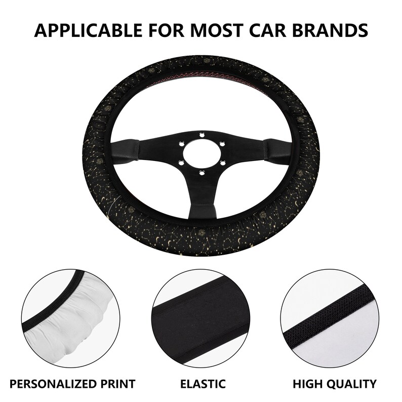 Constellations Stars Black Steering Wheel Cover, Celestial Witchy Wheel ...