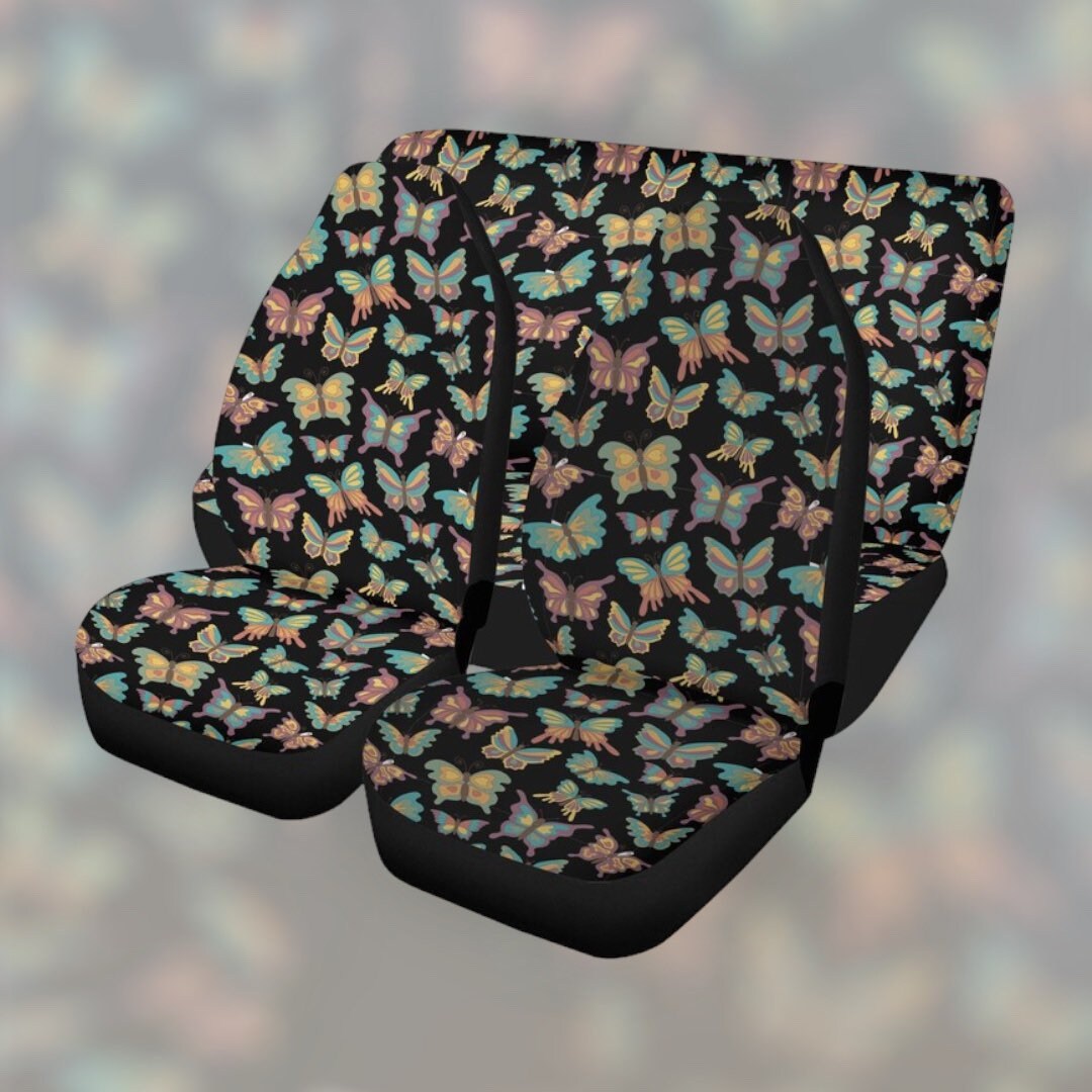 Witchy Dark Moth Car Seat Cover Set, Black Mushroom Forest Moon Phase ...