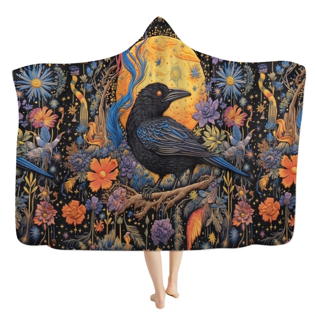 Cottagecore Witchy Crow Hooded Blanket, Maximalist Witchy Lounging Cozy ...