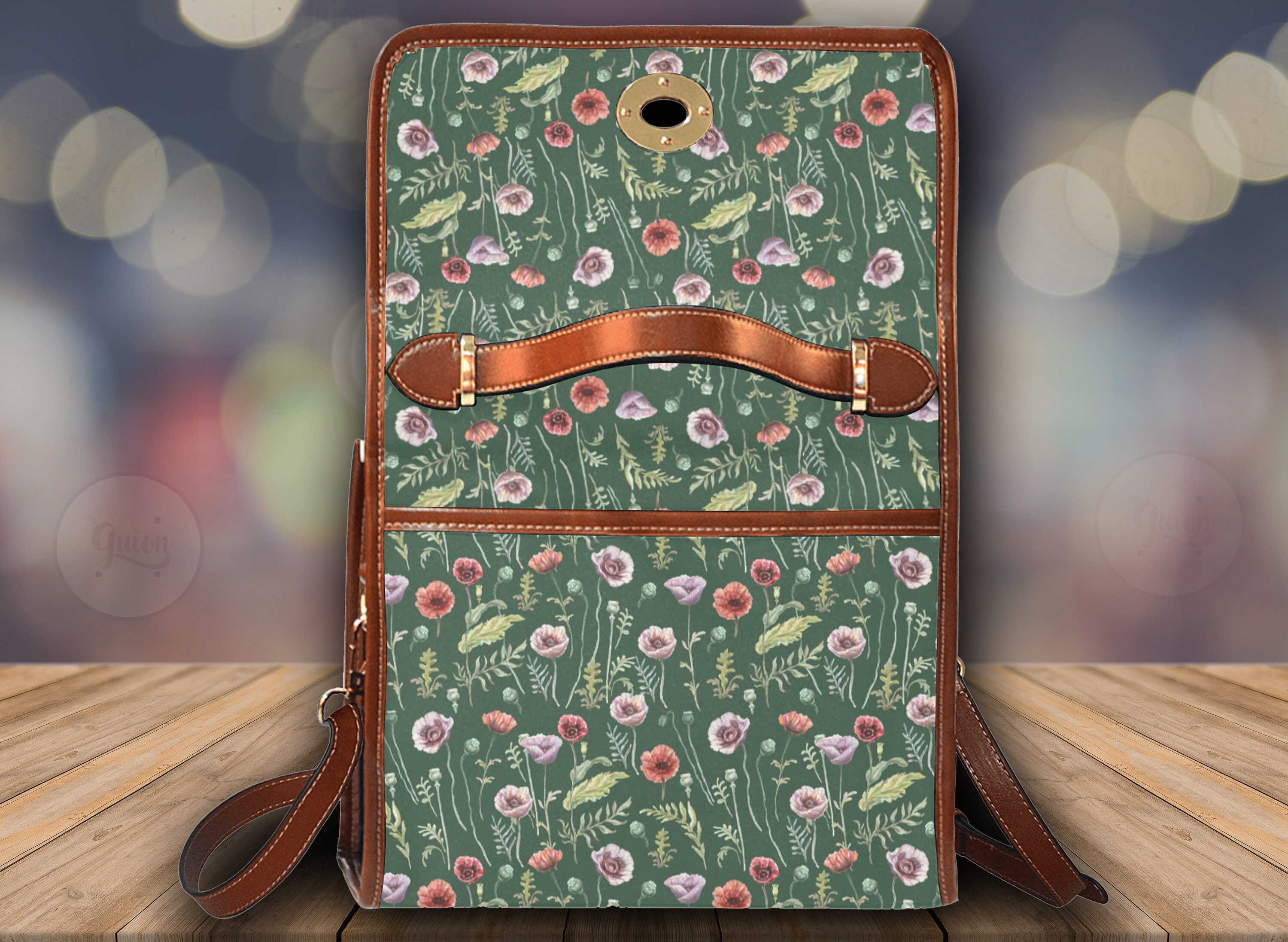 wildflowers green cottagecore crossed body purse, vegan leather strap ...