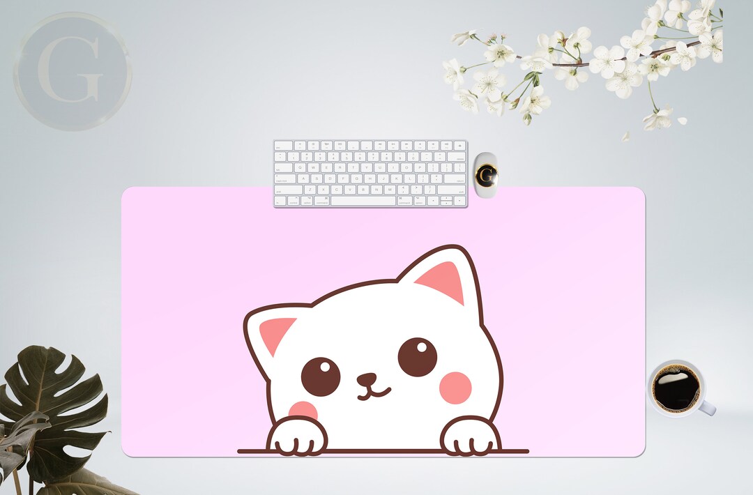 Cute Cat Kitten Kawaii Pink Mouse Pad Large, Desk Mat Cute, Desk Mat ...