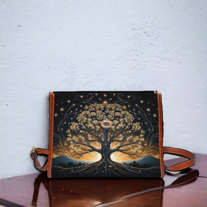 Mystical Tree of Life Canvas Satchel Bag, Cottagecore Purse, Black ...