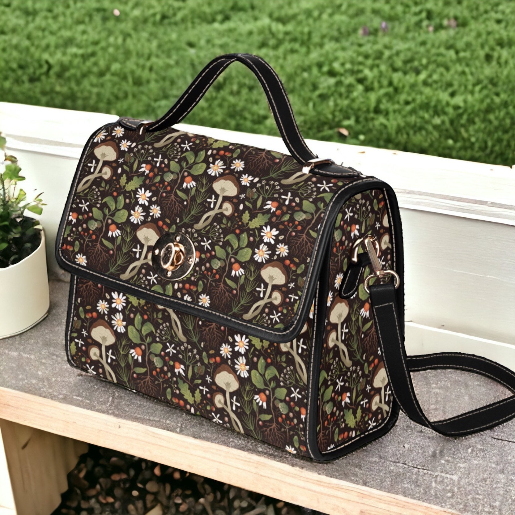 Cottagecore Mushroom Forest Canvas Satchel bag, women mushroom ...