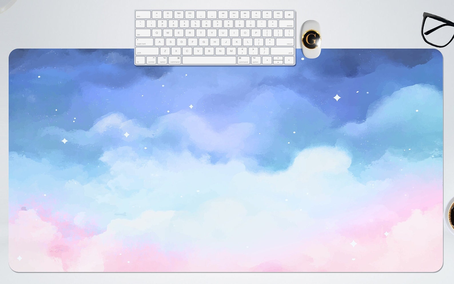 Pastel Watercolor Sky Pink Cute Desk Mat, Cute Desk Pad, Extra Large ...