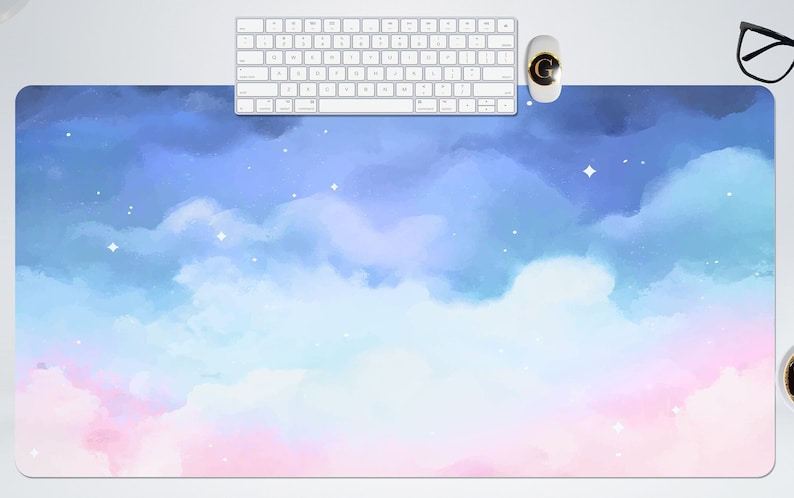 Pastel Watercolor Sky Pink Cute Desk Mat Cute Desk Pad Extra | Etsy