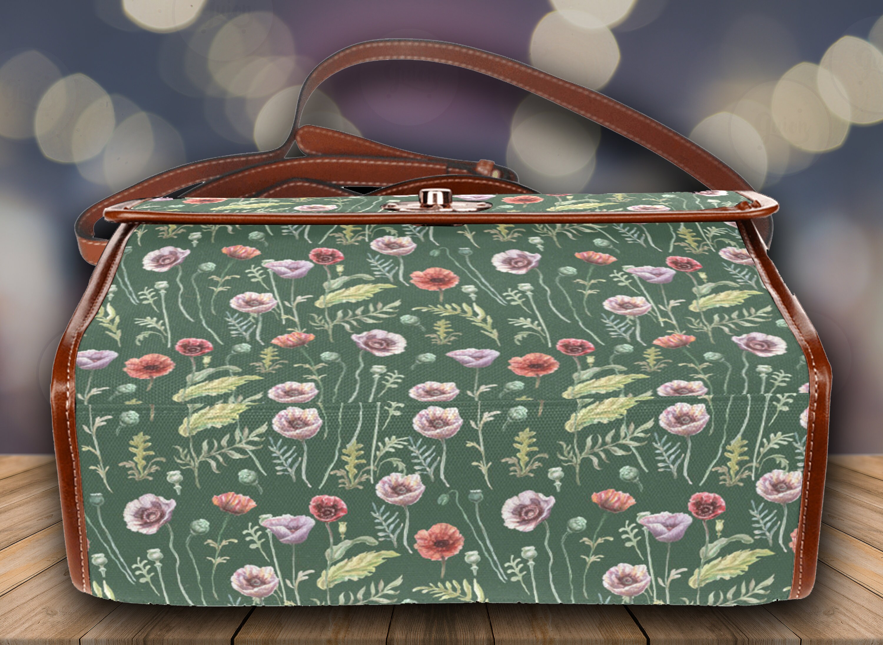 wildflowers green cottagecore crossed body purse, vegan leather strap ...