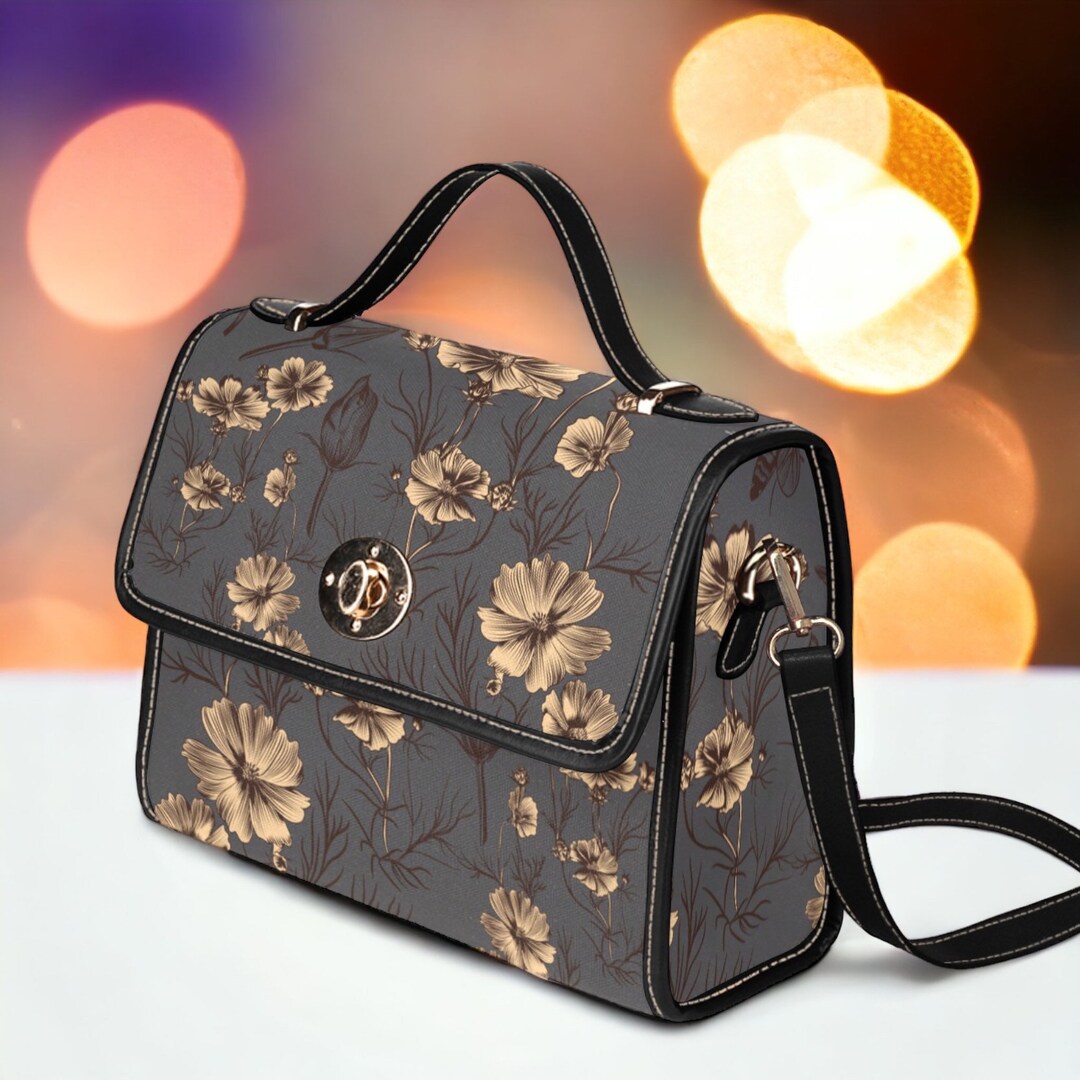 Boho Witch Floral Canvas Satchel Bag, Cute Women Cottagecore Crossbody ...