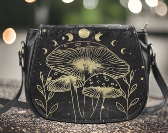 Starry Moon Phases Witchy Canvas Satchel Bag, Cute Women Moon Crossbody ...