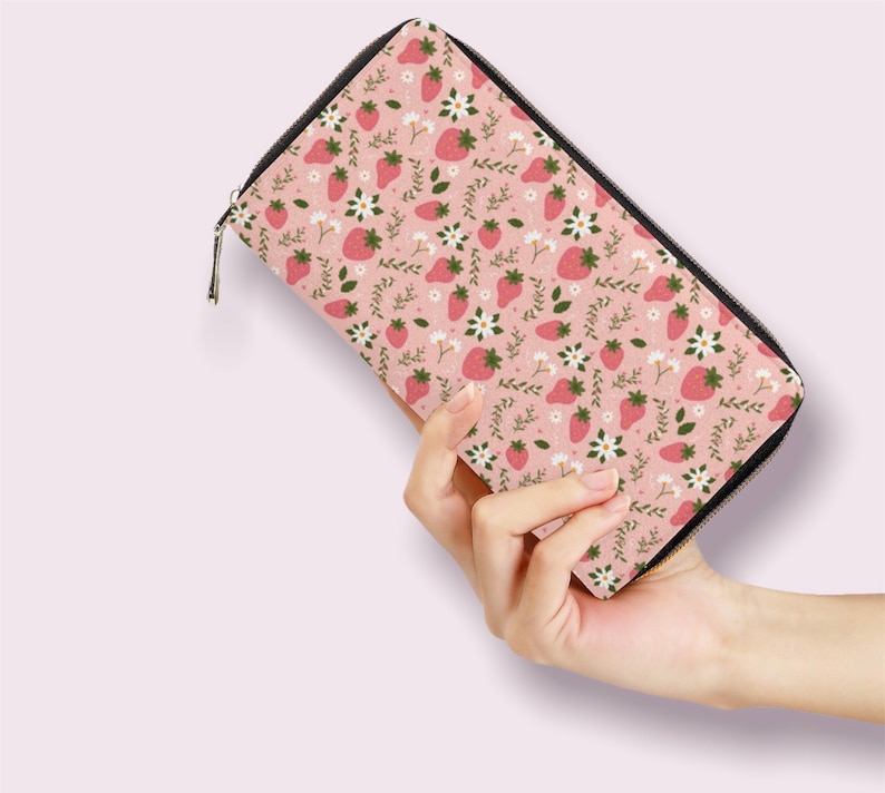 Cute Pink Strawberry Wallet Cottagecore Nature Zipper Wallet - Etsy
