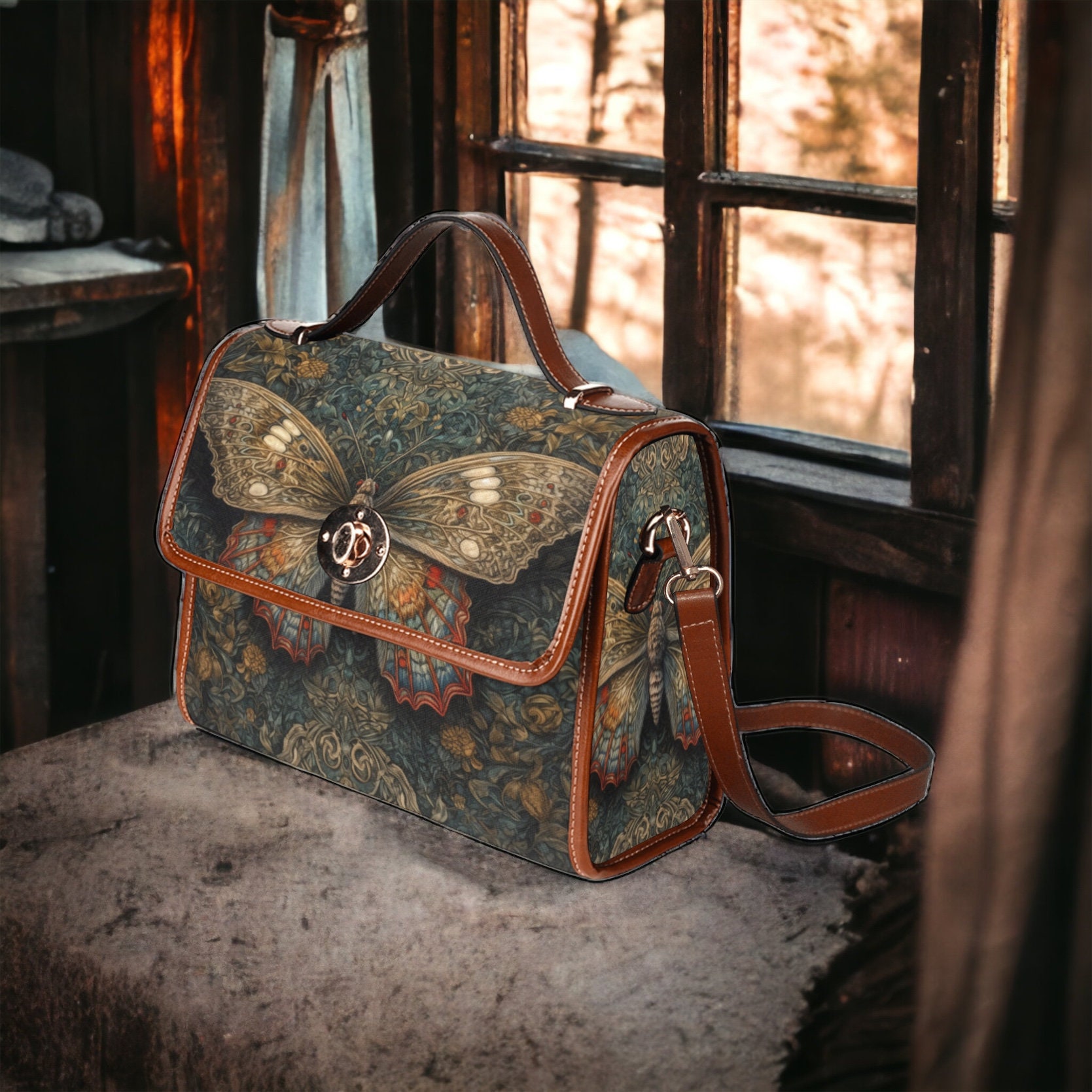 Cottagecore Luna Moth Forest Canvas Satchel bag, women dreamy butterfly ...