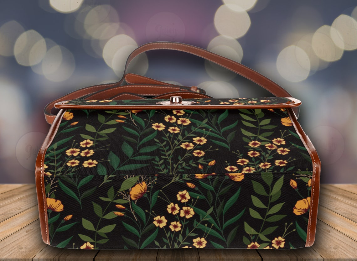 Cottagecore Flowers Canvas Satchel Bag Boho Handbag Black - Etsy