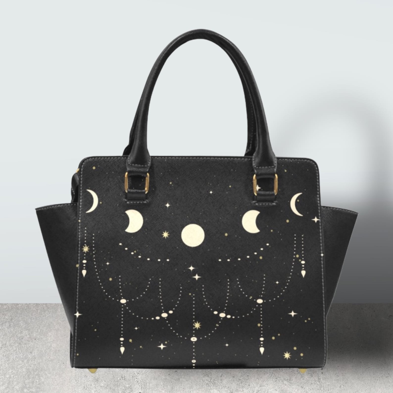 Moon Phases Celestial Shoulder Bag, Black Cottagecore Witchy Handbag ...