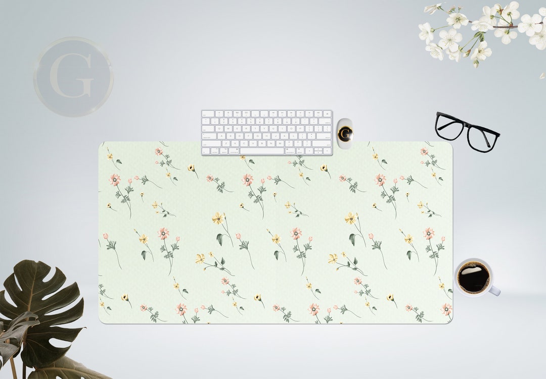 Wildflower Desk Mat, Botanical Herb Plant Mouse Pad Boho Floral Cute ...