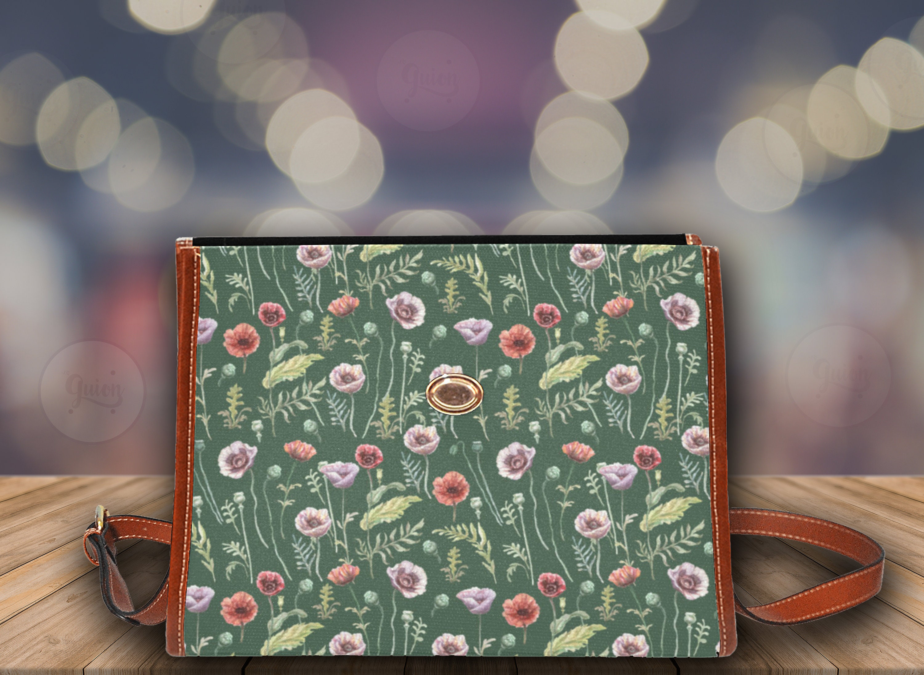 wildflowers green cottagecore crossed body purse, vegan leather strap ...