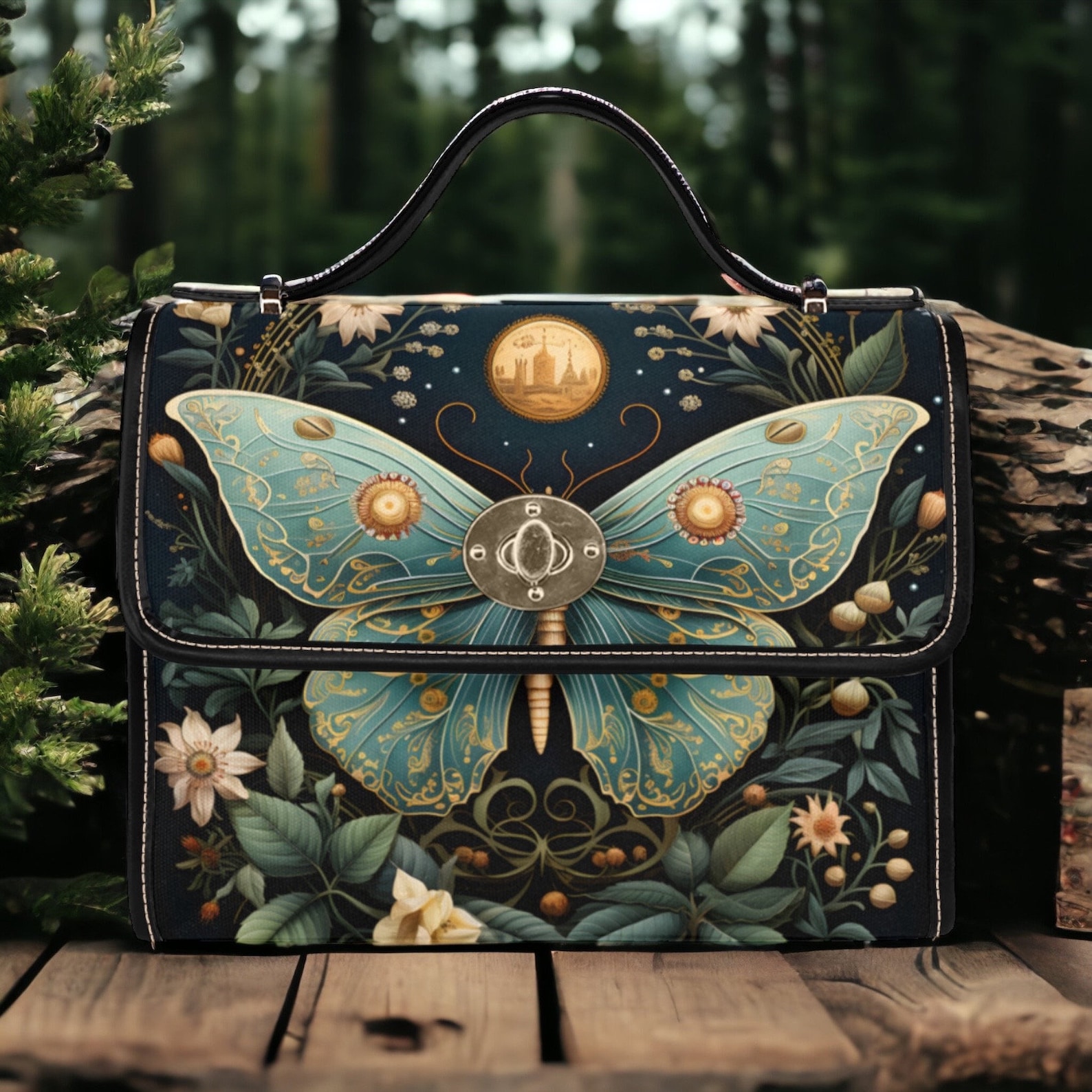 Mystical Luna Moth Canvas Satchel Bag, Cottagecore Forest Witch ...