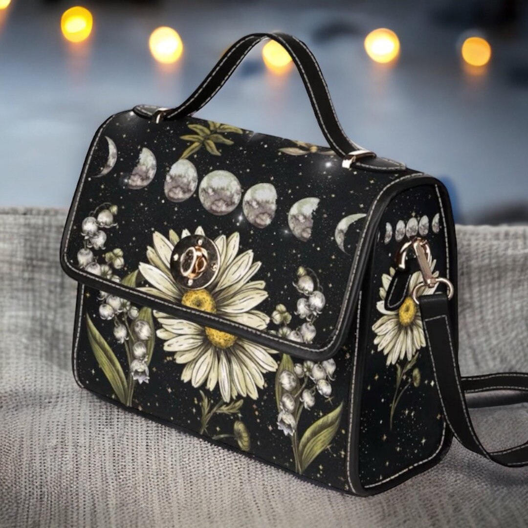 Cottagecore Daisy Moon Witch Canvas Satchel Bag, Cottagecore Witch ...