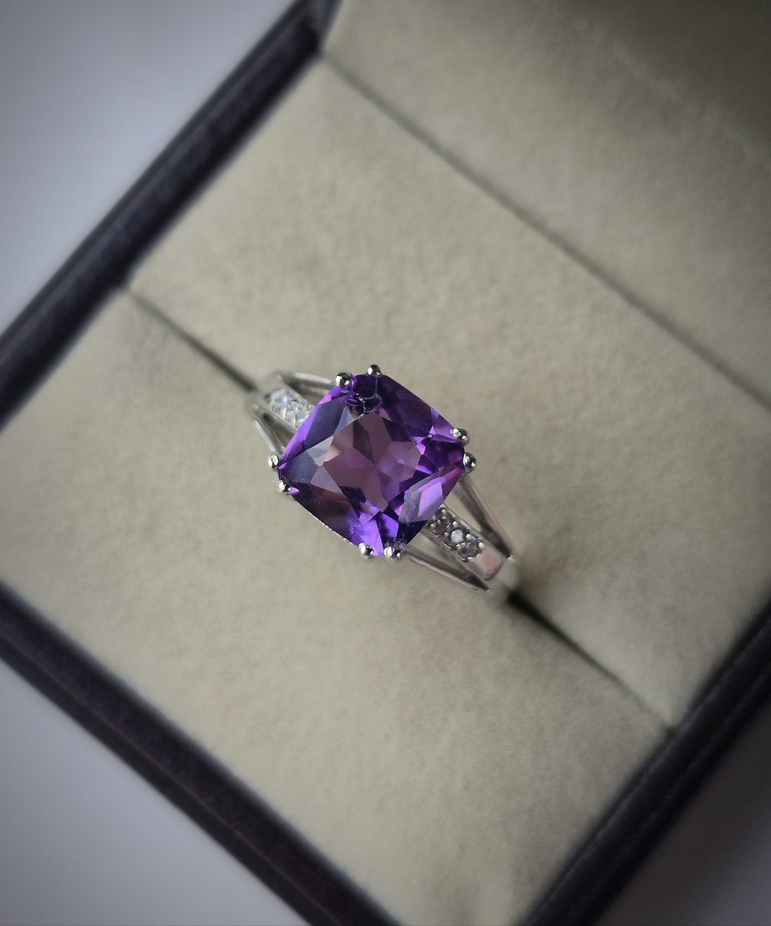 Amethyst Gemstone Ring/ 925 Sterling Silver Ring/ Cushion Cut Amethyst ...