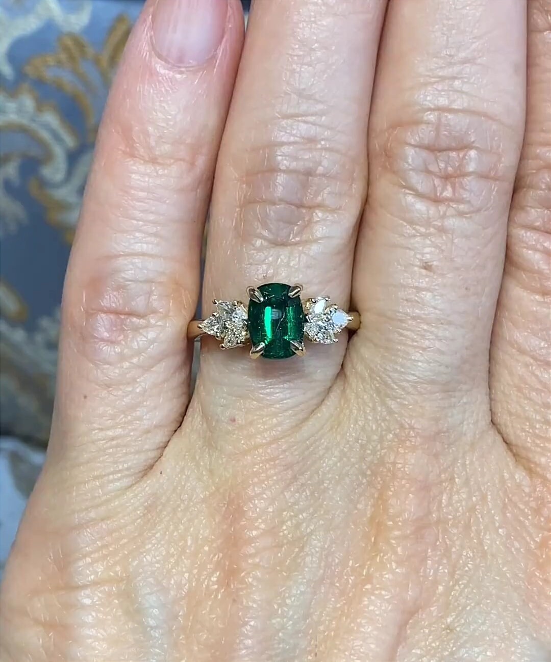 Emerald Gemstone Ring/ Cushion Cut Gemstone Ring/ 925 Sterling Silver ...