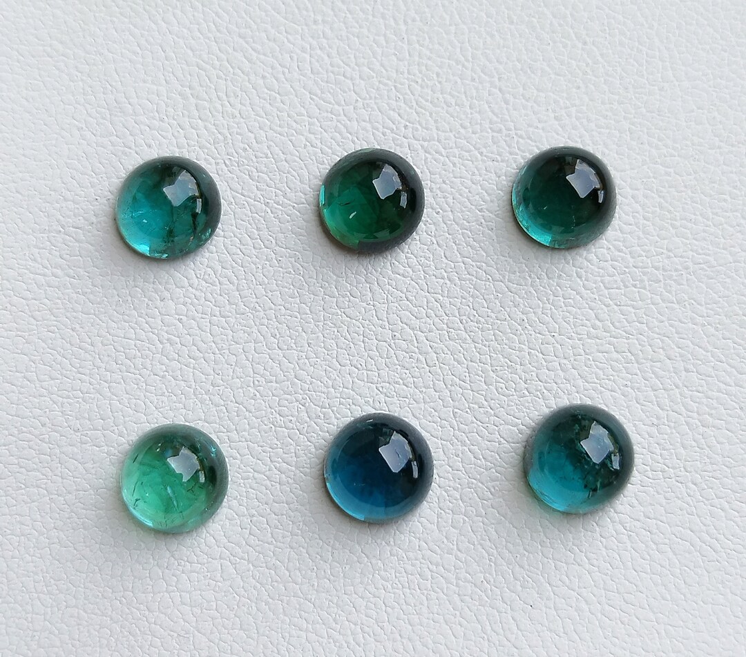 AAA 7mm Natural Blue Green Tourmaline Round, Natural Green Blue Tourmaline Round Cabochon Loose ...